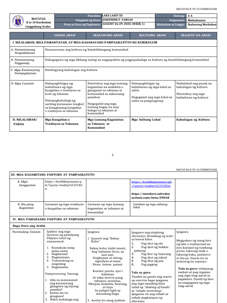 Dll Matatag Makabansa 2 q2 w1 | PDF