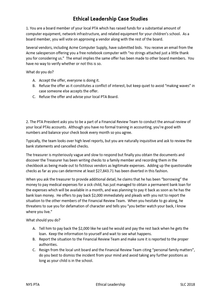 SLC2019 205 Ethical Leadership Case Studies | PDF