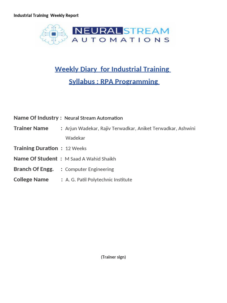 Weekly Diary For Industrial Training-Saad | PDF | World Wide Web ...