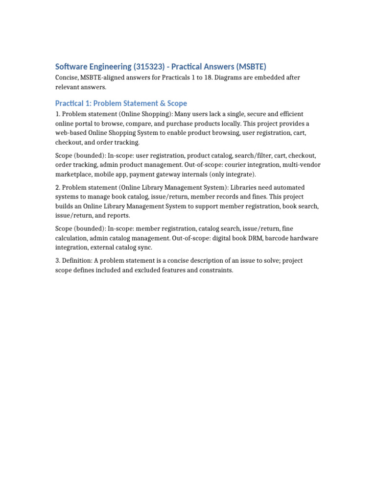 Software Engineering Practicals MsBTE | PDF | Information Technology | Information Technology ...