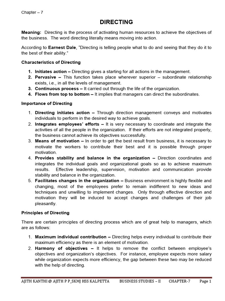 Chapter 7 - Directing - 1.9 | PDF | Incentive | Motivation