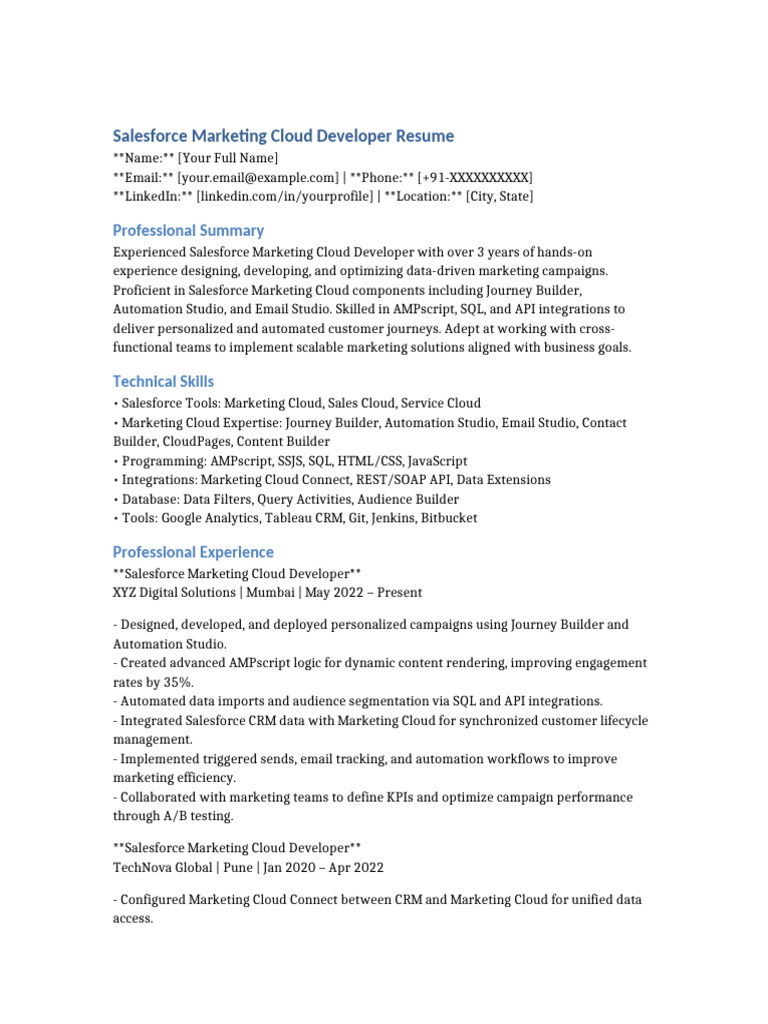 Salesforce Marketing Cloud Developer Resume | PDF | Cloud Computing ...