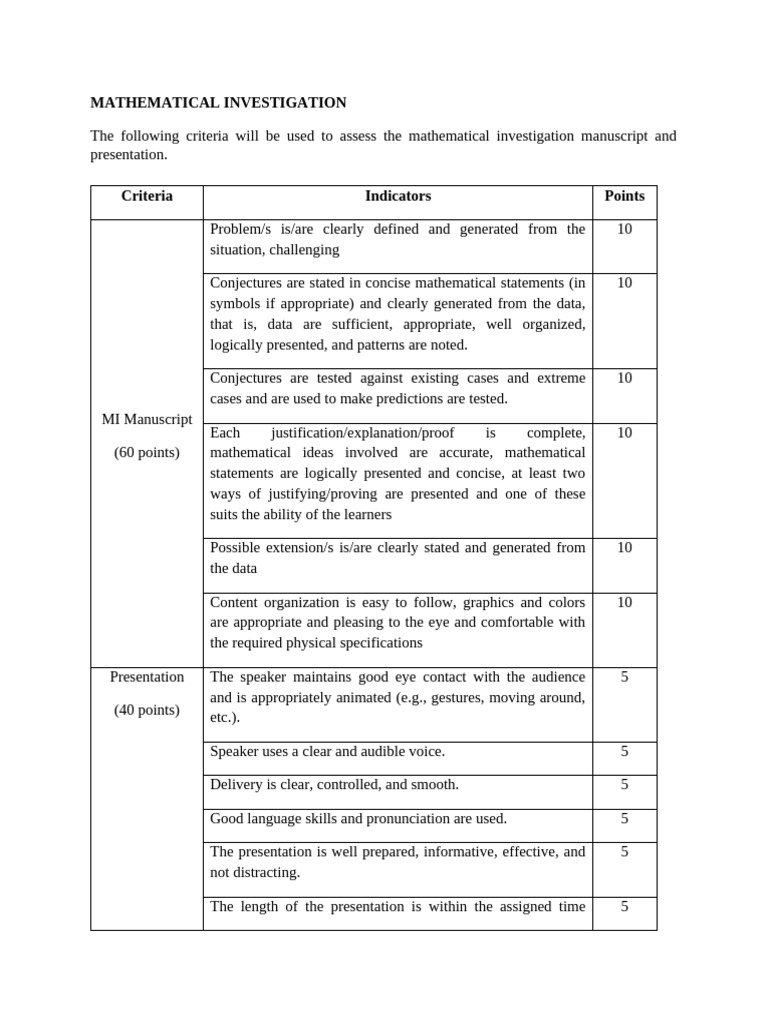 Criteria For Mathematical Investigation | PDF | Mathematical Proof ...