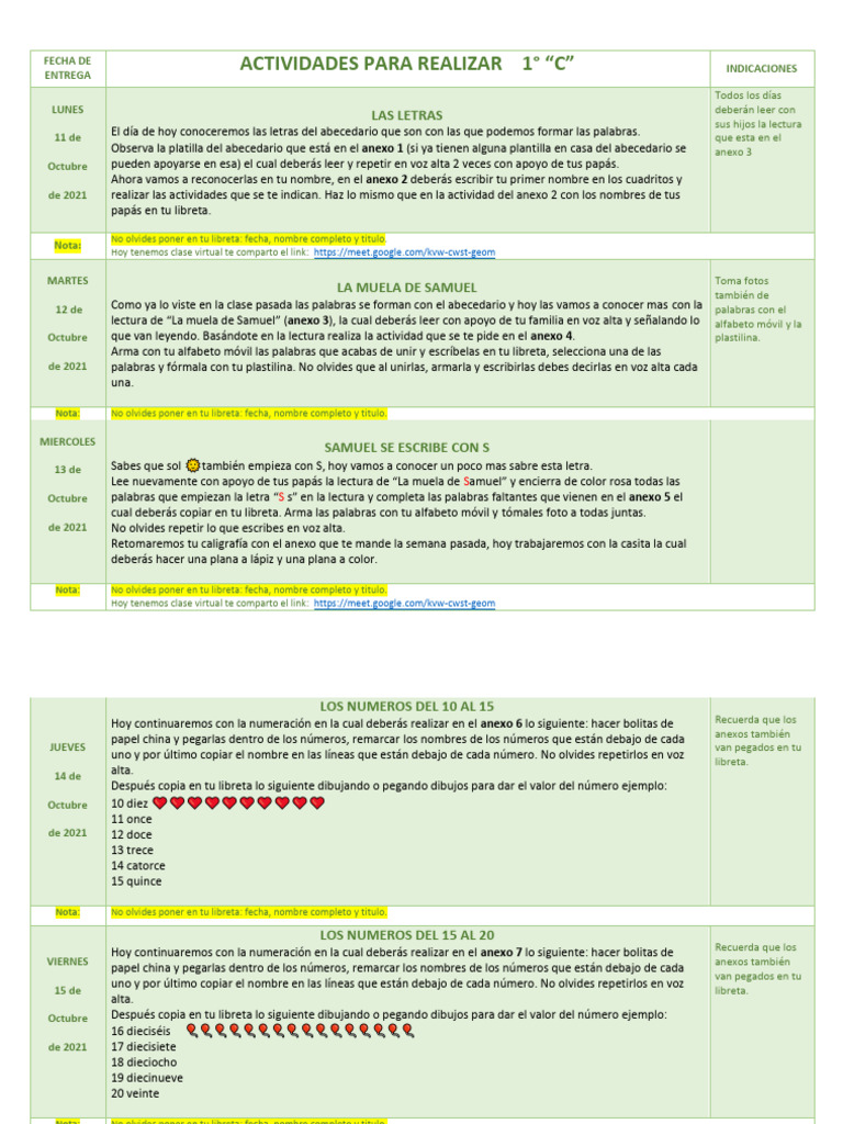 Actividades Del 11 Al 15 de Octubre. | PDF