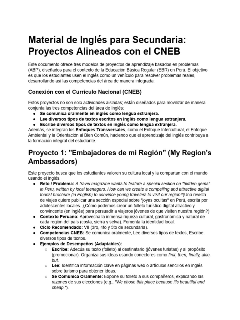 Proyectos Creativos de Inglés para Secundaria | PDF | Aprendizaje