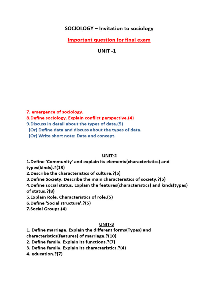 Sociology Exam Questions Overview | PDF | Sociology | Deviance (Sociology)