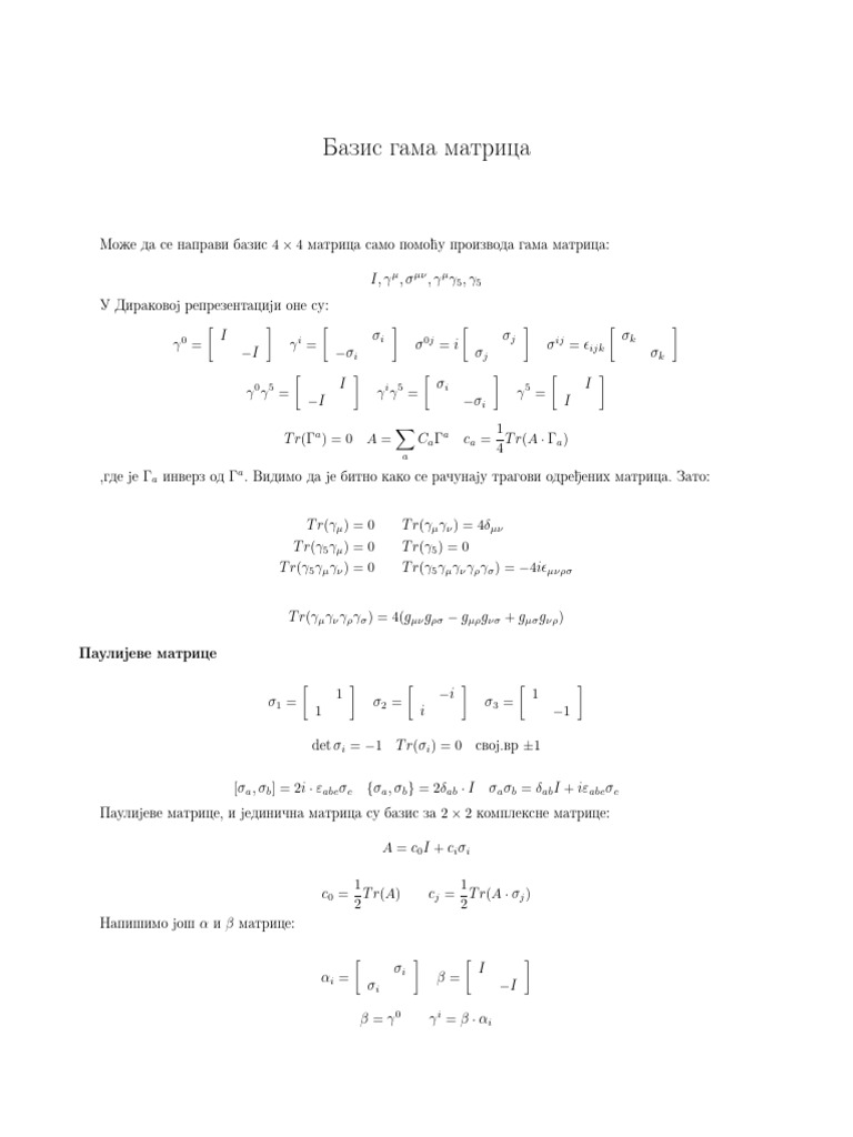 Bazis Gama I Paulijevih Matrica | PDF