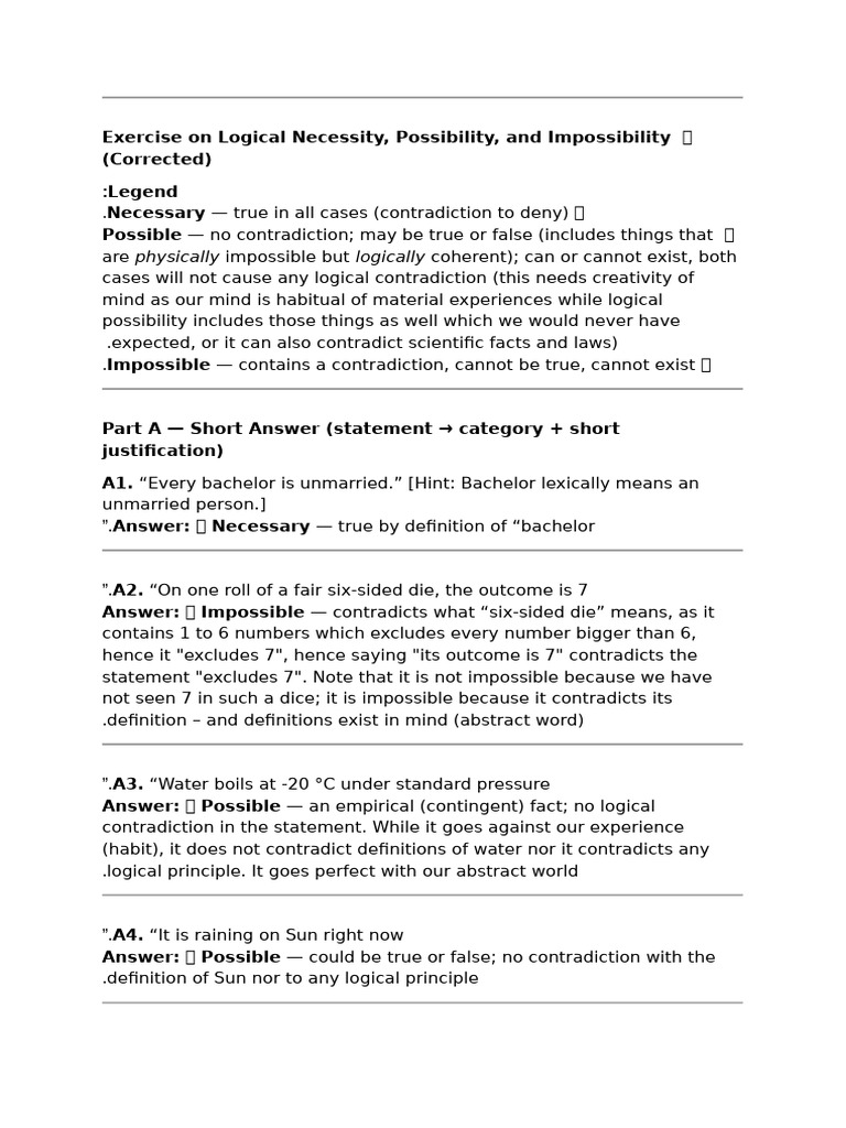 ? Exercise On Logical Necessity (Part B Unfilled) | PDF | Contradiction ...