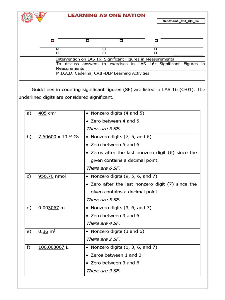 Intervention LAS 16 Significant Figures in Measurements | PDF ...