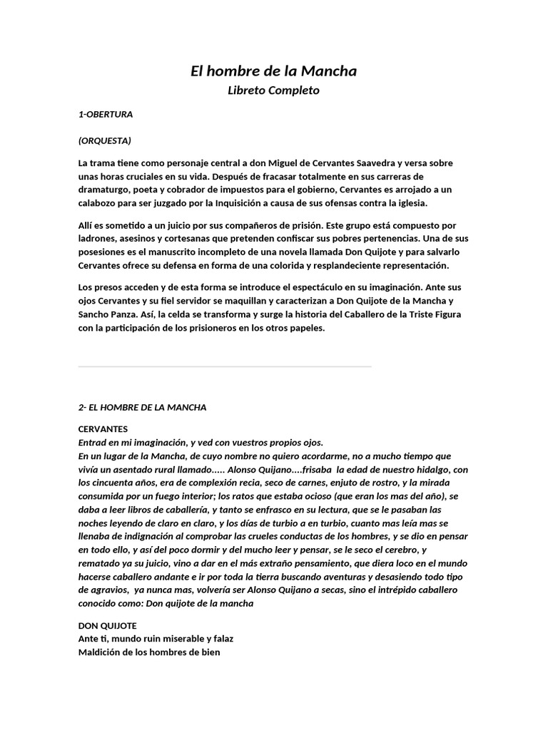El Hombre de La Mancha - Musical | PDF | Don Quijote | Novelas españolas