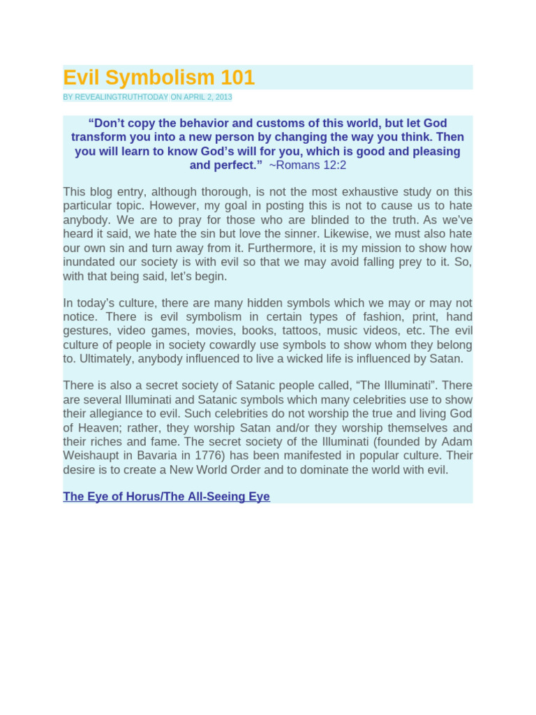 Revealingtruthtoday - Evil Symbolism 101 (Part 1) | PDF | Satan | Horus