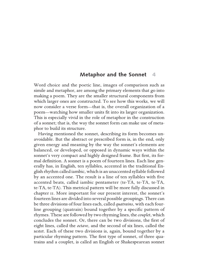 Poetry - Metaphor and The Sonnet | PDF | Phonaesthetics | Stanzaic Form
