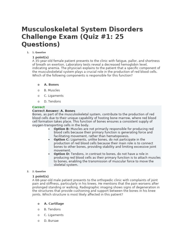 Musculoskeletal System Disorders Challenge Exam 3 | PDF | Osteoporosis ...