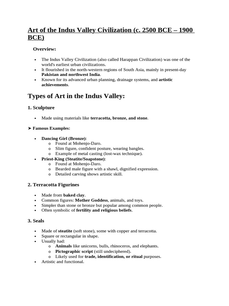 Indus Valley Civilization Art Overview | PDF