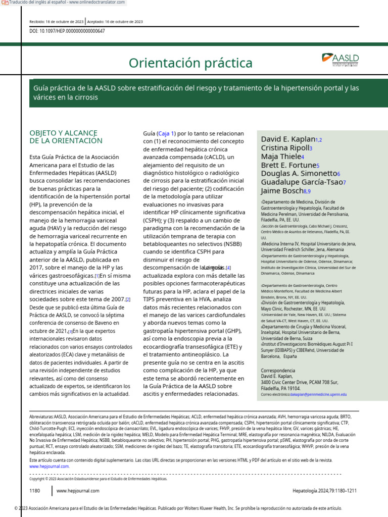 Aasld Practice Guidance On Risk Stratification And.22 AASLD-HTP en - Es ...