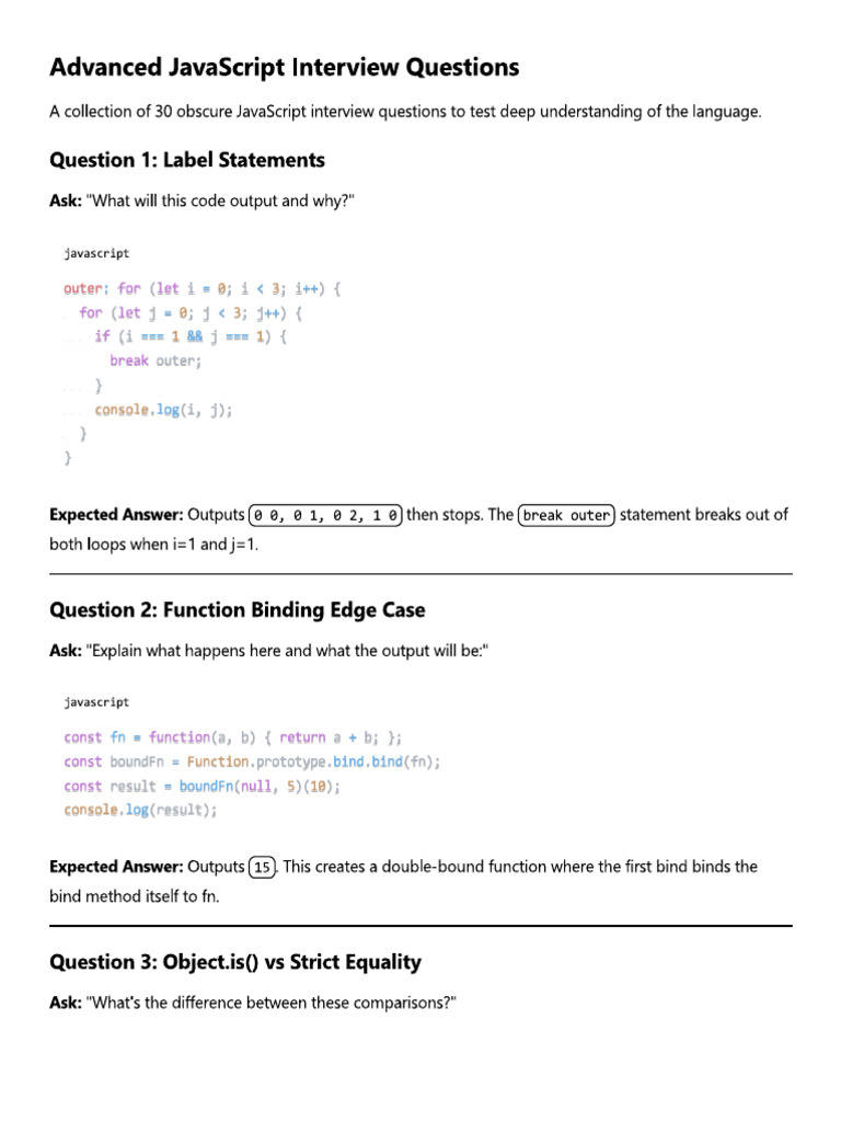 Advanced Javascript Interview Questions | PDF