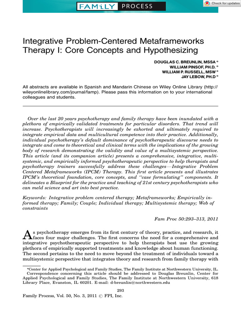 Integrative Problem-Centered Metaframeworks Therapy I - Core Concepts ...