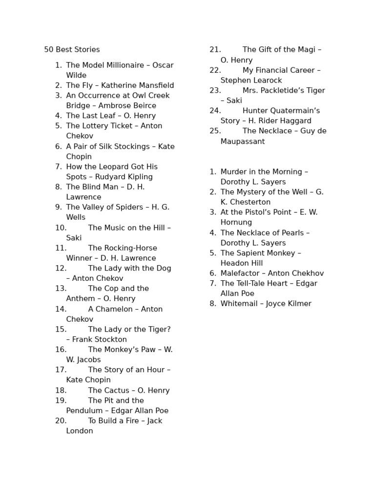 50 Must-Read Short Stories List | PDF