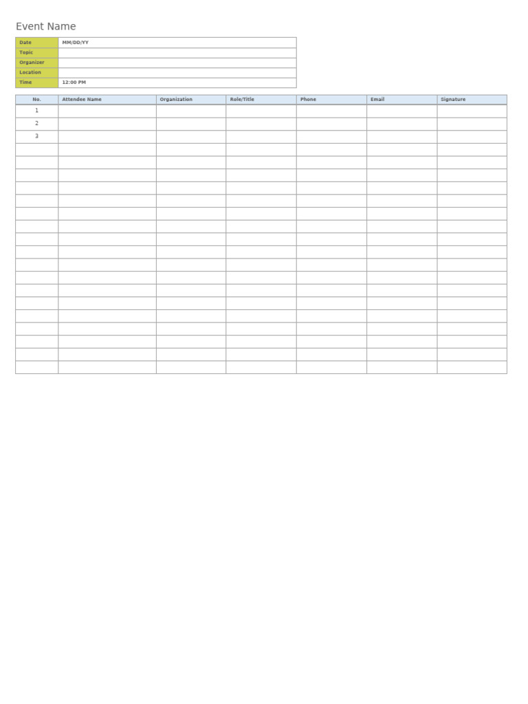 IC Event Attendance Spreadsheet Template 8872 | PDF