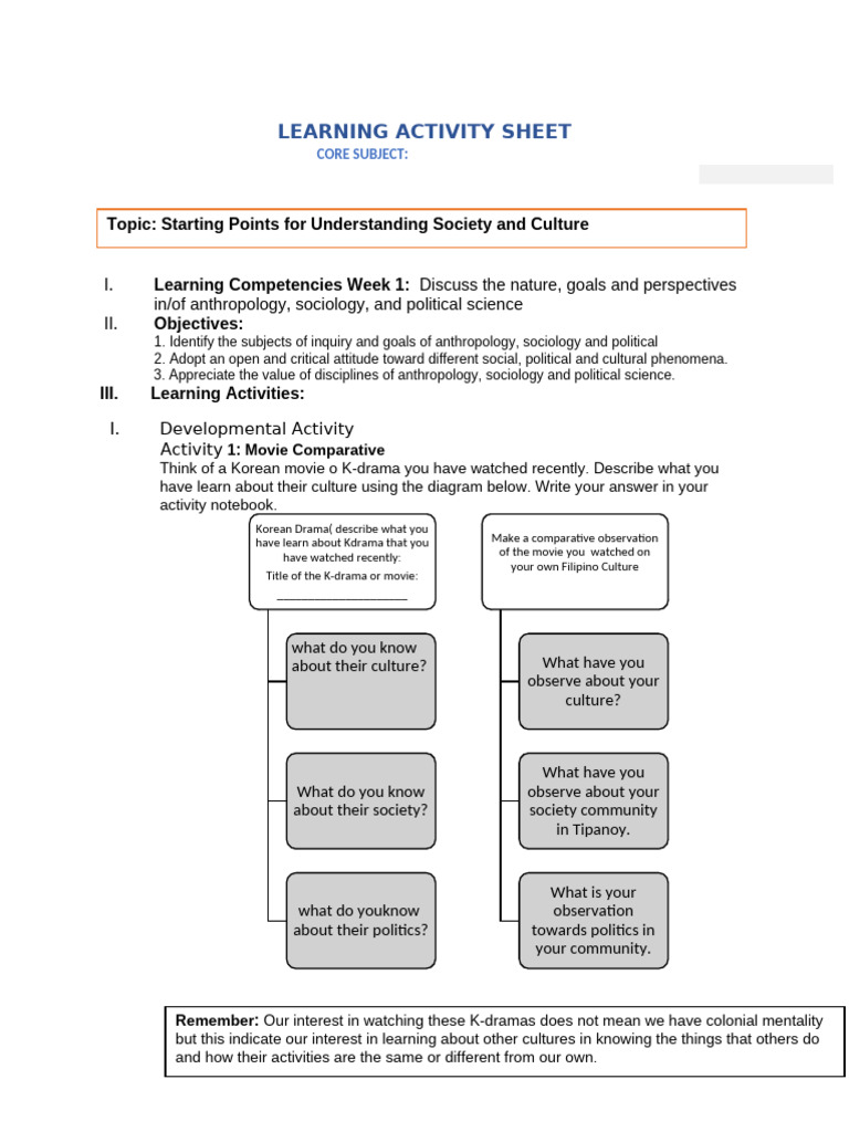 Learning Activity Sheet 1 Ucsp | PDF | Sociology | Anthropology