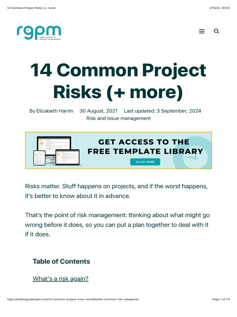 14 Common Project Risks (+ More) | PDF | Risk | Regulatory Compliance