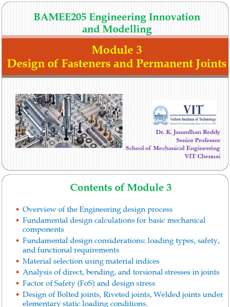 Fasteners and Joints Design Principles | PDF | Bending | Stress (Mechanics)