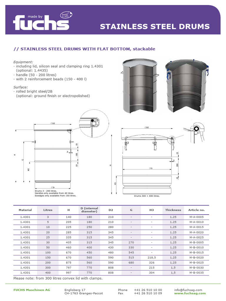 Stainless Steel Drums Specifications | PDF | Mechanical Engineering ...