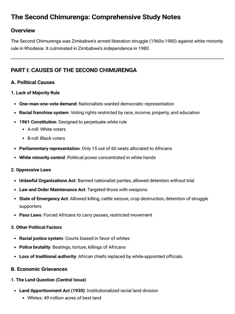 Causes of the Second Chimurenga | PDF | Rhodesia | Politics Of Zimbabwe