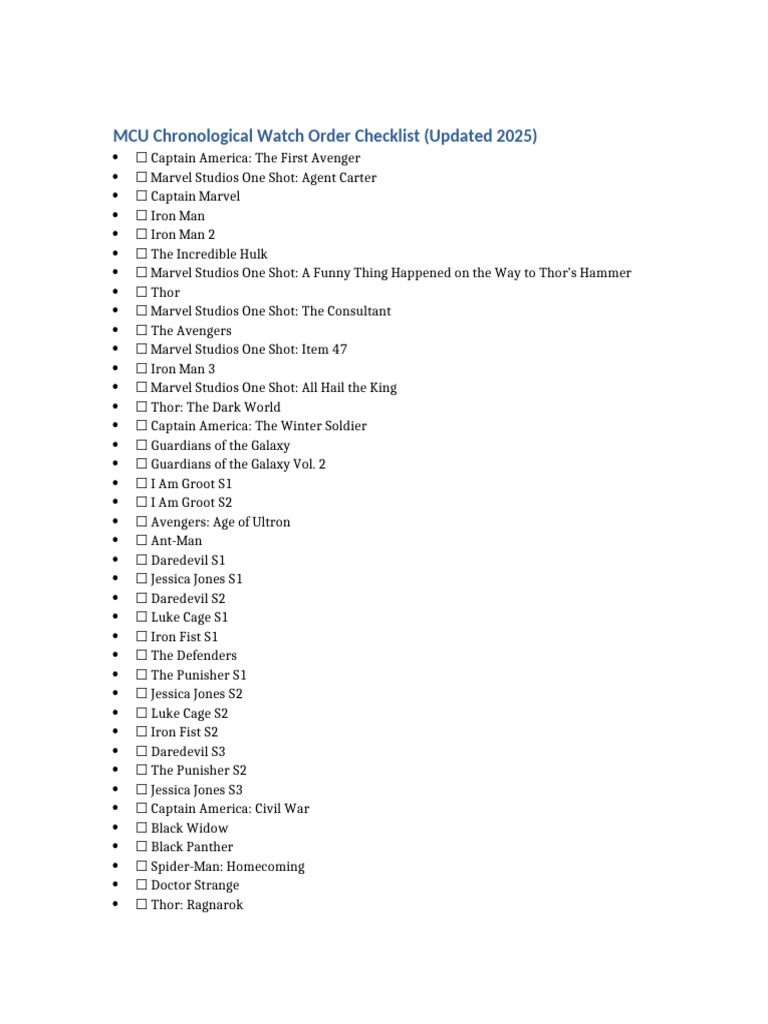 MCU Watch Order Checklist 2025 | PDF