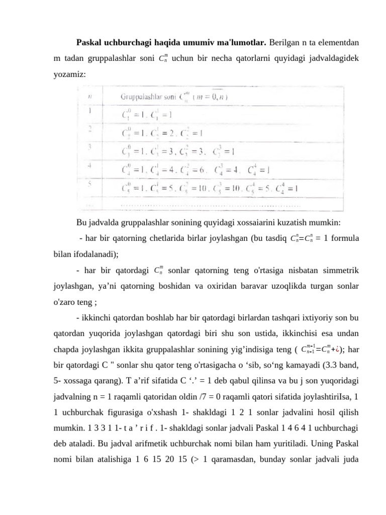 Paskal Uchburchagi Haqida Umumiv M A Pdf
