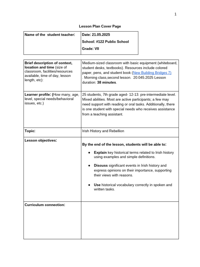 Lesson Plan Two Final Version, Eka Artkmeladze | PDF | Vocabulary | Learning