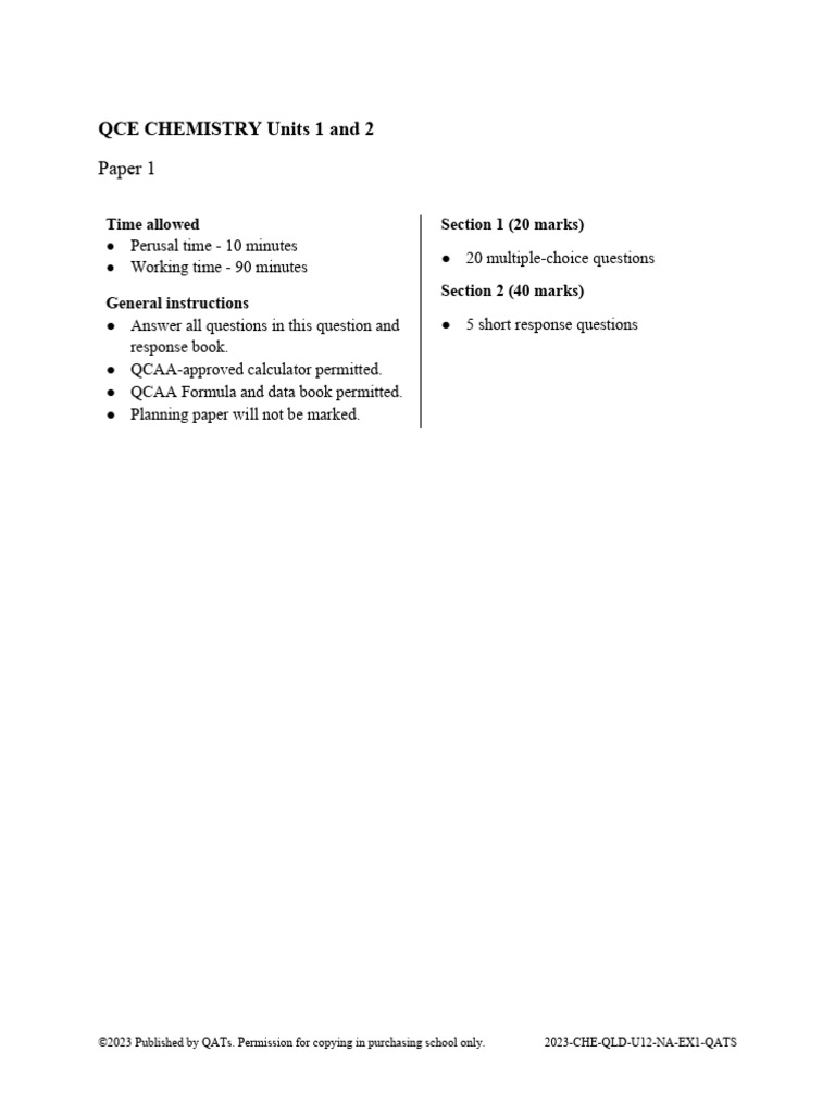 11 Chem Paper 1 | PDF | Molecules | Sulfate