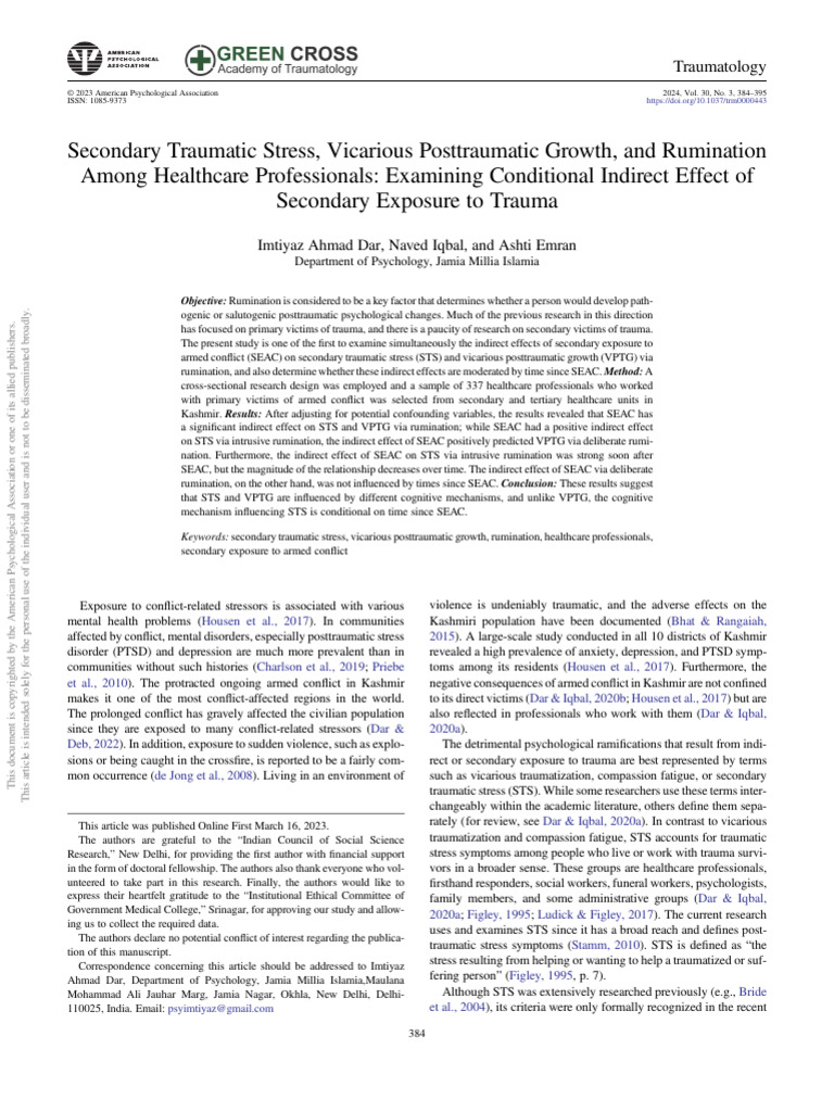 Secondary Traumatic Stress, Vicarious Posttraumatic Growth, and ...