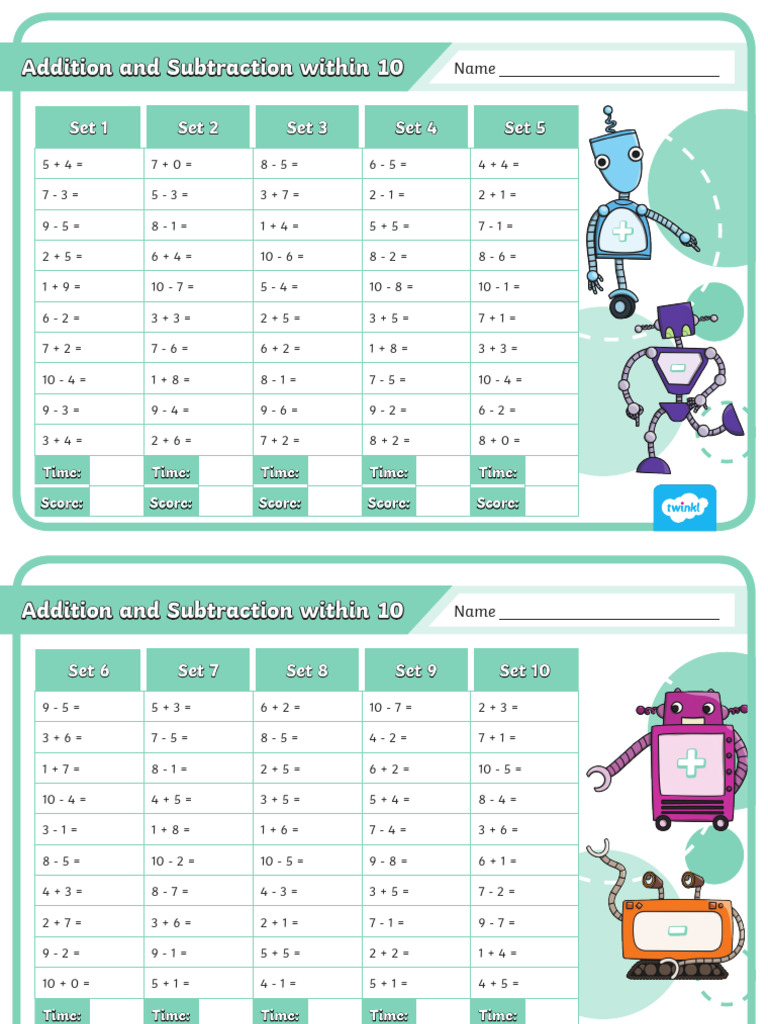 Addition and Subtraction Within 10 | PDF