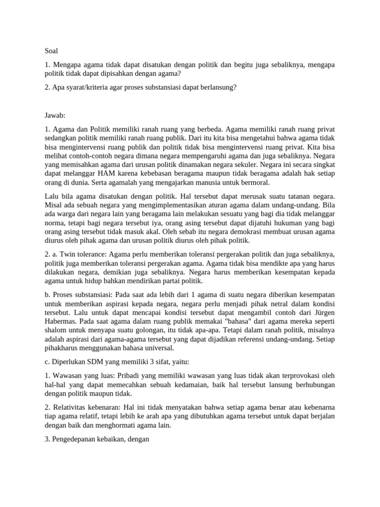 Agama dan Politik: Hubungan dan Toleransi | PDF
