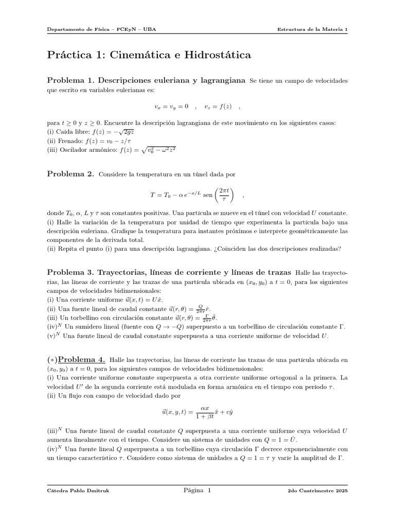 Guia1 E1 2025 2c | PDF | Ecuaciones | Velocidad