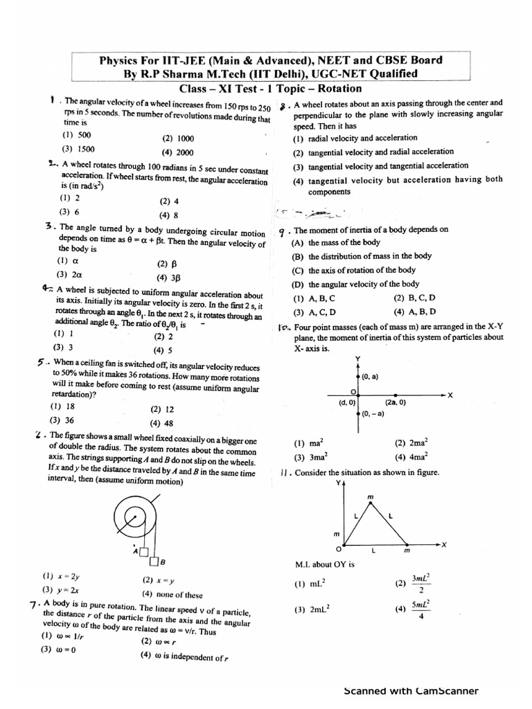 Class XI Test - 1 Rotation | PDF