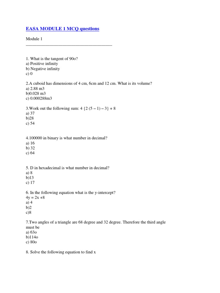 Easa Module 1 MCQ Questions | PDF | Area | Triangle