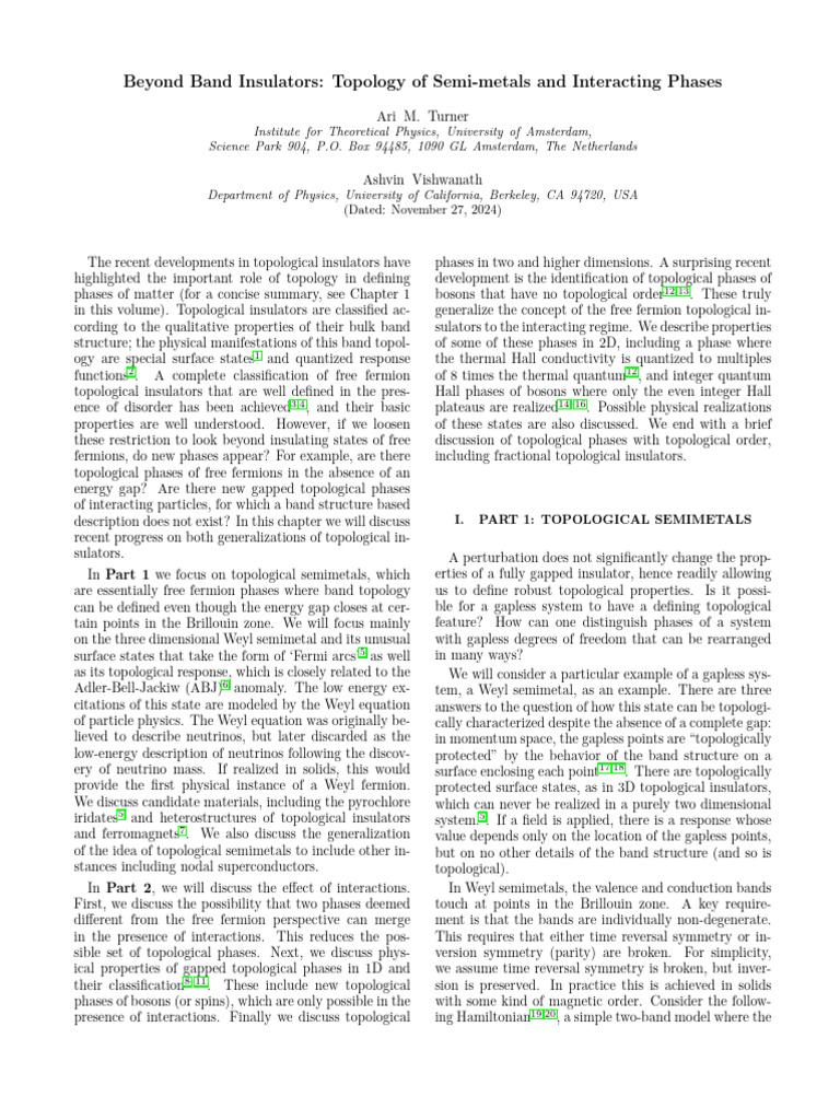 Beyond Band Insulators Topology of Semi-Metals and Interacting Phases ...