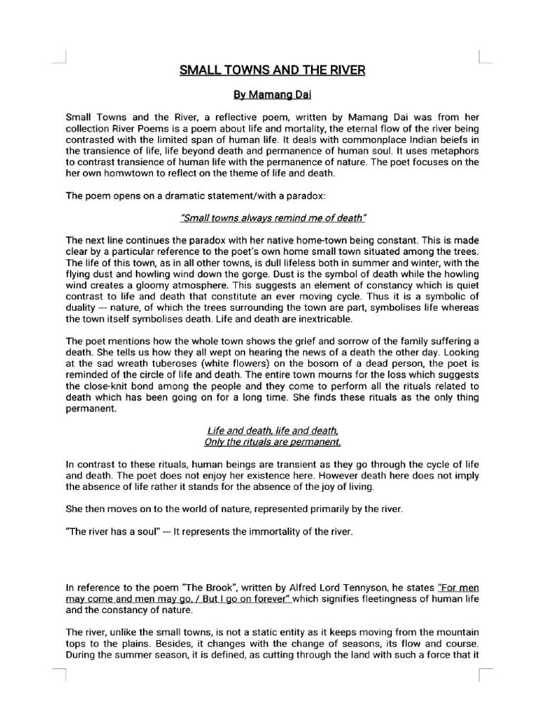 Small Towns and the River: A Poem | PDF | Soul | Heaven