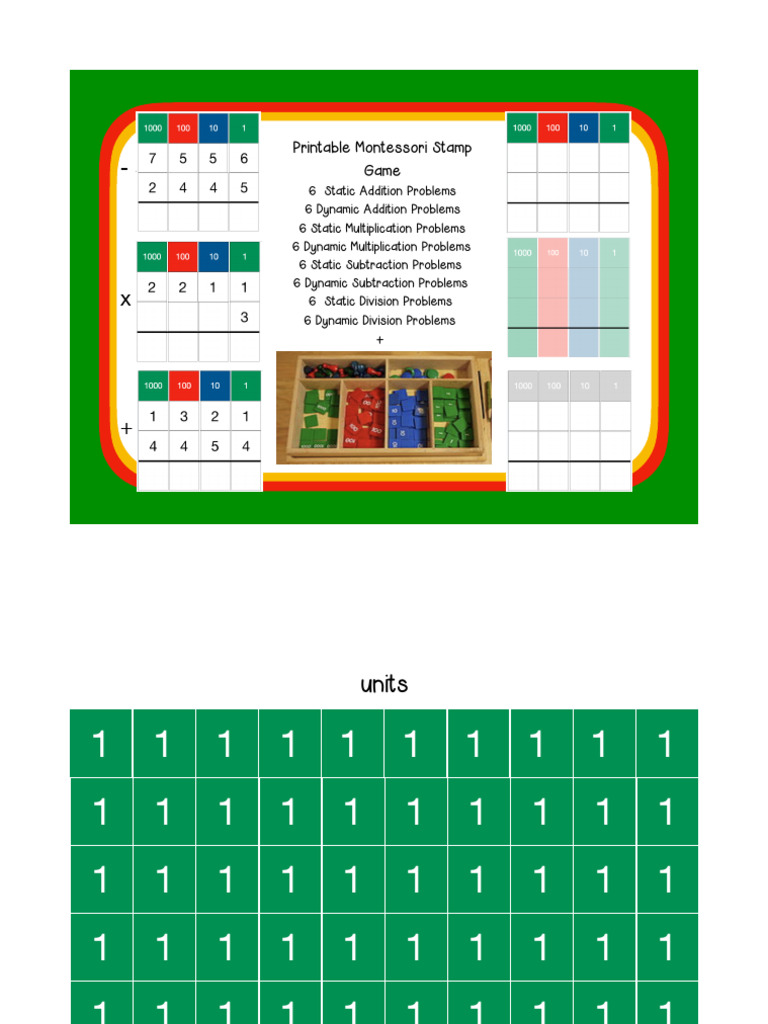 Montessori Printable Math Stamp Game | PDF | Arithmetic | Elementary ...