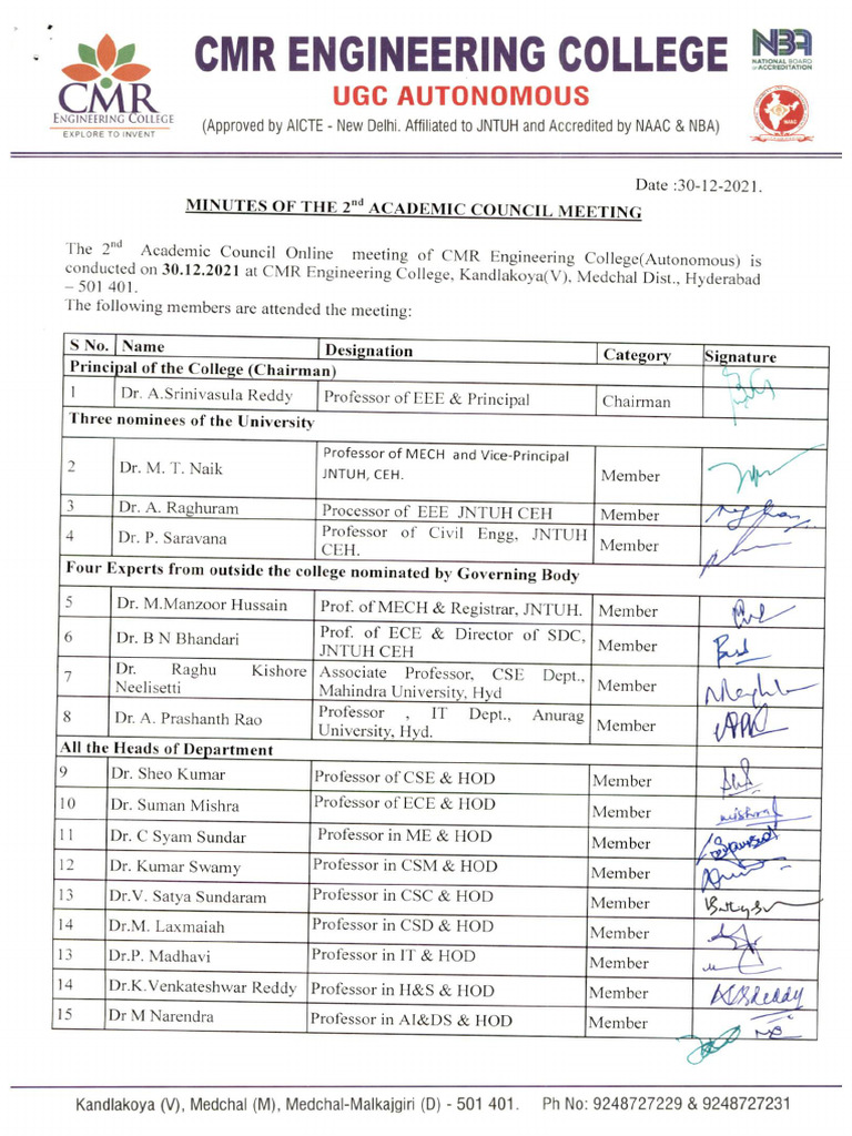 2nd Academic Council MOM 30-12-2021 | PDF