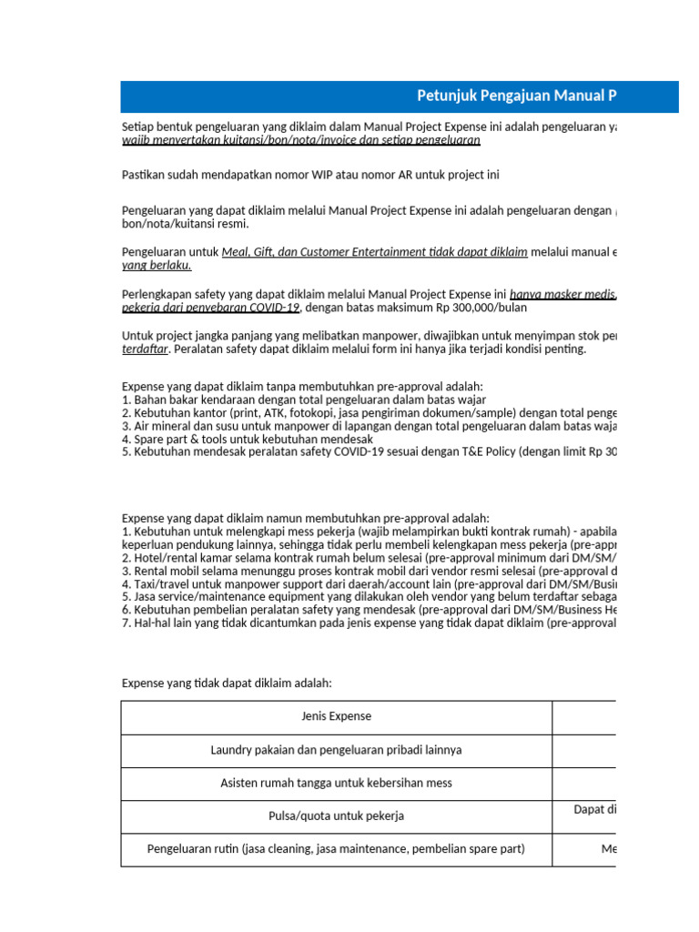 Panduan Klaim Manual Project Expense | PDF