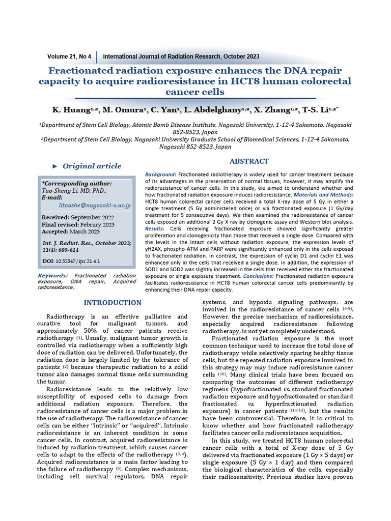 2023 Fractionated radiation exposure enhances the DNA repair capacity ...