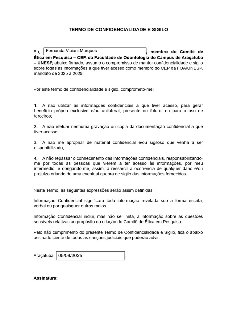 Termo de Sigilo e Confidencialidade | PDF