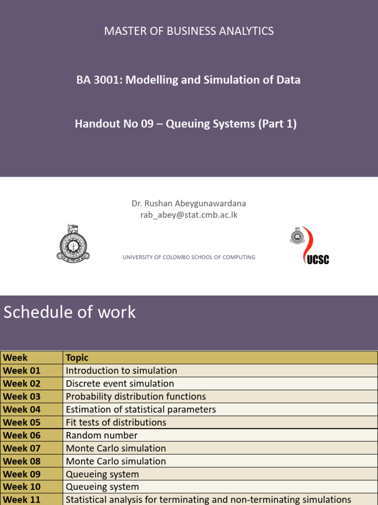 BA 3001 Week 09 Queuing Systems Part 1 | PDF | Simulation | Poisson Distribution