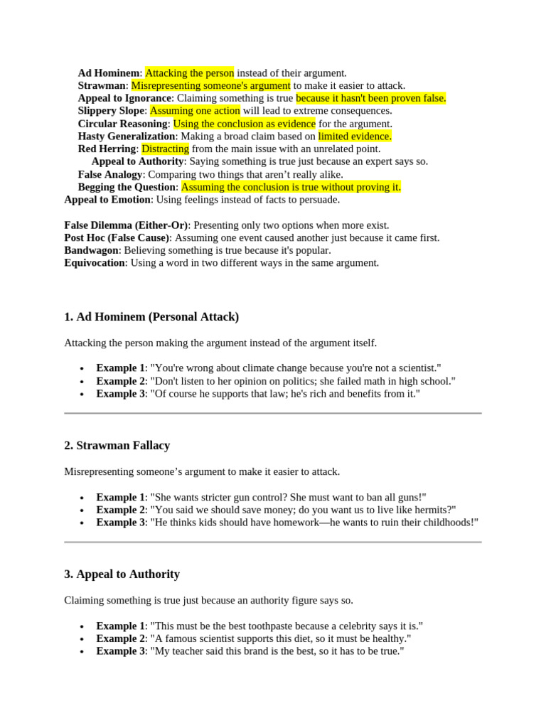 Common Logical Fallacies Explained | PDF | Fallacy | Argument
