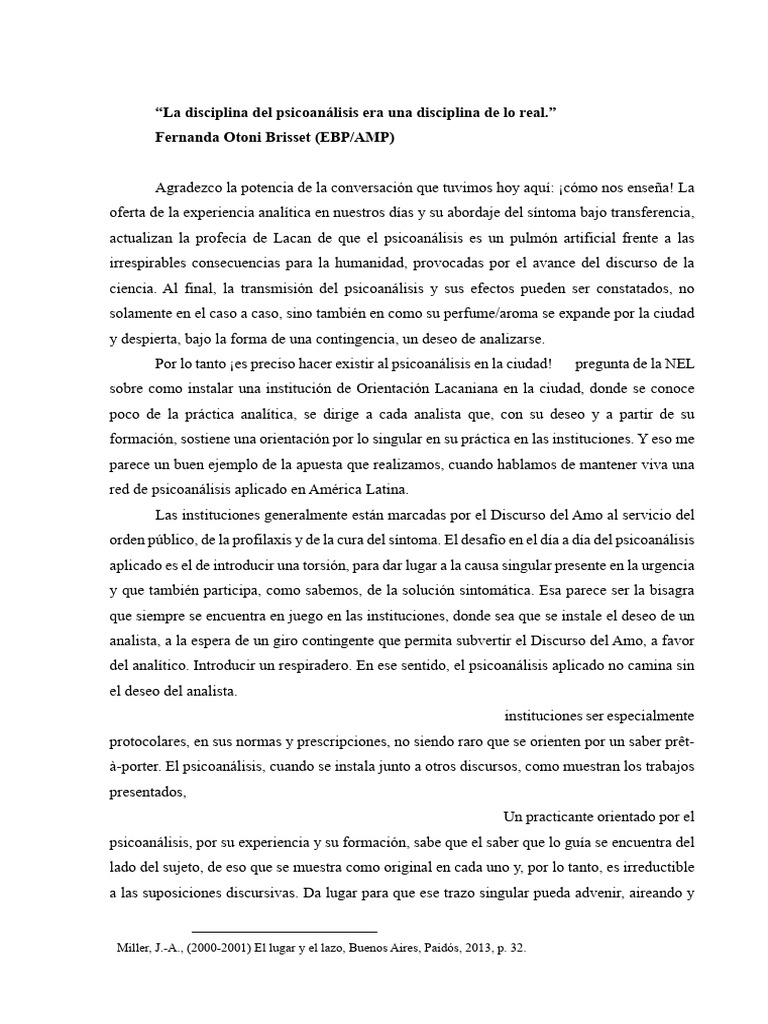 La Disciplina Del Psicoanalisis Era Una Disciplina de Lo Real ESP | PDF ...