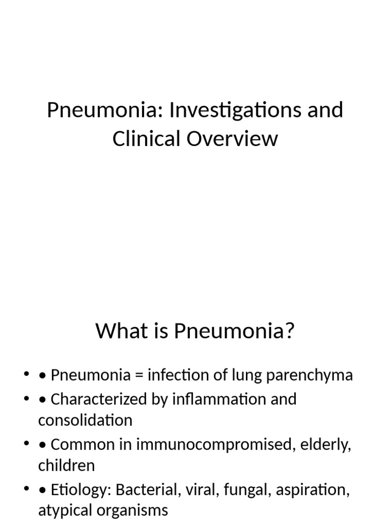 Pneumonia Investigations | PDF | Pneumonia | Microbiology