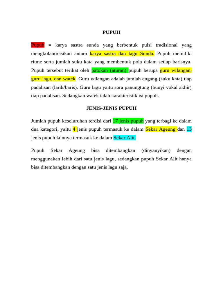 Jenis-jenis Pupuh dalam Sastra Sunda | PDF